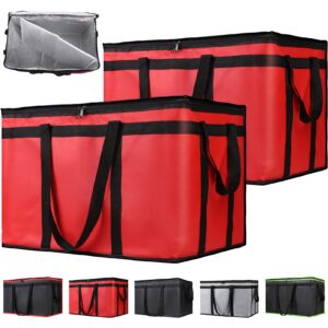 civjet 2-pack insulated food delivery bag with hard bottom, xxx-large insulated reusable grocery cooler/hot bags, tote bag for shopping/travel/doordash, red