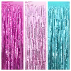 katchon, large pink and blue streamers - 9.75x8 feet | pink streamers and blue fringe backdrop, unicorn birthday decorations | pink and blue decorations, mermaid birthday decorations, mermaid backdrop