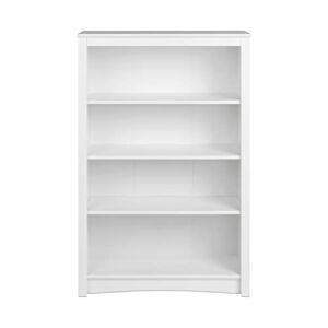 prepac sonoma 4-tier bookcase 48"h with 3 adjustable shelves, white storage cabinet, modern display cabinet, bookshelf with storage shelves for home office, living room, bedroom organizer