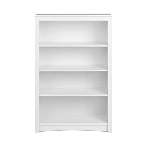 Prepac Sonoma 4-Tier Bookcase 48"H with 3 Adjustable Shelves, White Storage Cabinet, Modern Display Cabinet, Bookshelf with Storage Shelves for Home Office, Living Room, Bedroom Organizer