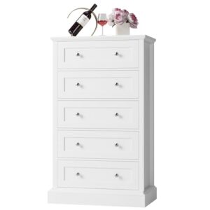 facbotall 5 drawer dresser, 47.2" tall white dresser with 5 drawers, chest of drawers cabinet wood dresser for hallway living room