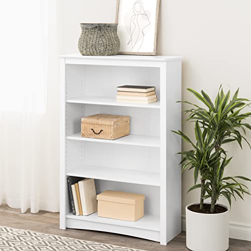 Prepac Sonoma 4-Tier Bookcase 48"H with 3 Adjustable Shelves, White Storage Cabinet, Modern Display Cabinet, Bookshelf with Storage Shelves for Home Office, Living Room, Bedroom Organizer