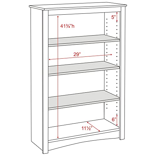 Prepac Sonoma 4-Tier Bookcase 48"H with 3 Adjustable Shelves, White Storage Cabinet, Modern Display Cabinet, Bookshelf with Storage Shelves for Home Office, Living Room, Bedroom Organizer