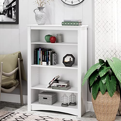 Prepac Sonoma 4-Tier Bookcase 48"H with 3 Adjustable Shelves, White Storage Cabinet, Modern Display Cabinet, Bookshelf with Storage Shelves for Home Office, Living Room, Bedroom Organizer