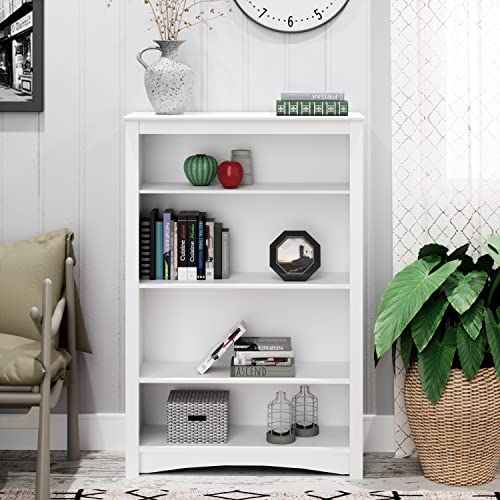 Prepac Sonoma 4-Tier Bookcase 48"H with 3 Adjustable Shelves, White Storage Cabinet, Modern Display Cabinet, Bookshelf with Storage Shelves for Home Office, Living Room, Bedroom Organizer