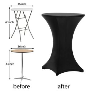 Tina's 4 Pack 36x43 Inch Highboy Spandex Cocktail Table Covers Black, Cocktail Table Spandex Covers, Fitted Stretch Cocktail Table Tablecloth for Round Tables (4PC 36X43 Black)