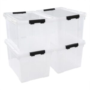 kiddream 34 quarts latching storage box with wheels, clear storage totes bins set of 4, f