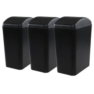 qqbine 4.5 gallon trash can with swing top lid, plastic garbage bin with lid, black, 3-pack