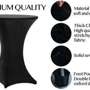 Tina's 4 Pack 36x43 Inch Highboy Spandex Cocktail Table Covers Black, Cocktail Table Spandex Covers, Fitted Stretch Cocktail Table Tablecloth for Round Tables (4PC 36X43 Black)