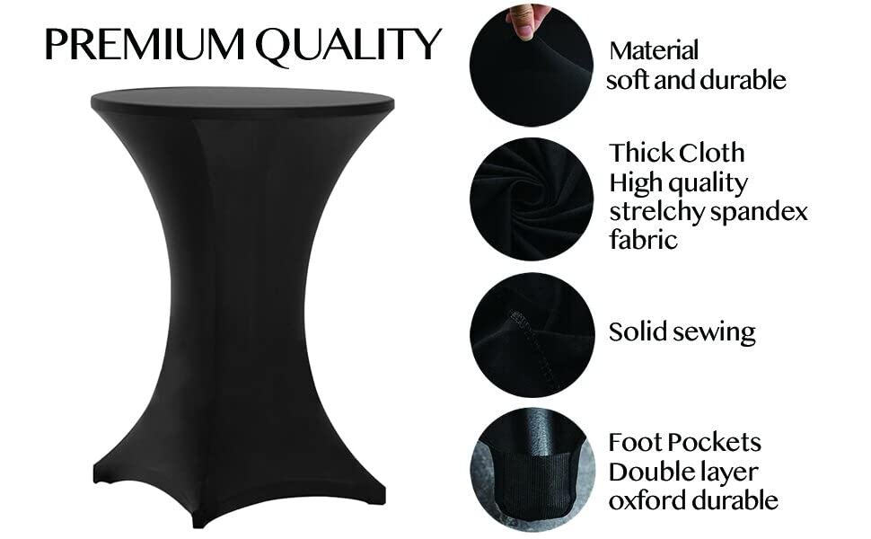 Tina's 4 Pack 36x43 Inch Highboy Spandex Cocktail Table Covers Black, Cocktail Table Spandex Covers, Fitted Stretch Cocktail Table Tablecloth for Round Tables (4PC 36X43 Black)