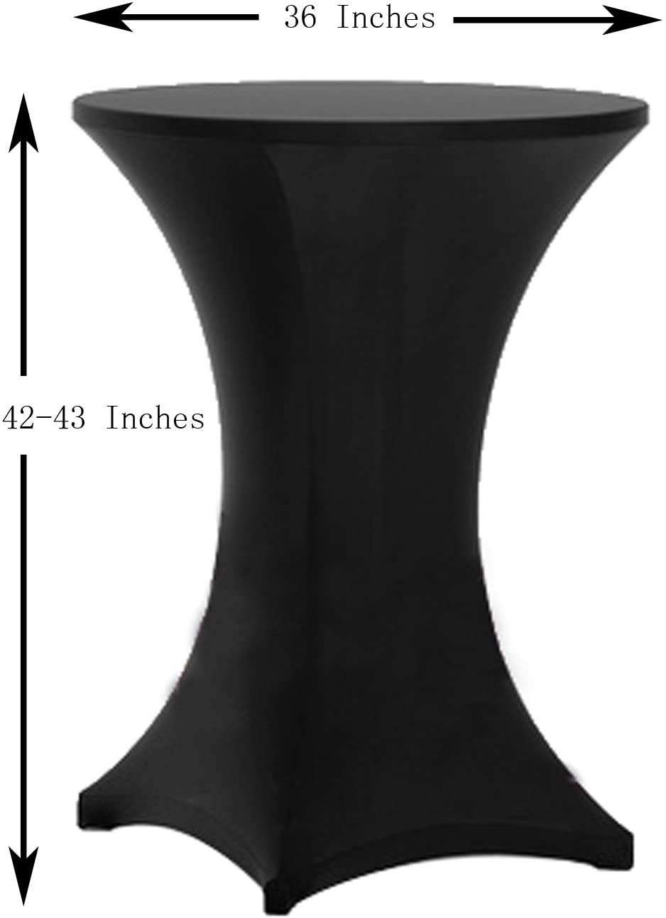 Tina's 4 Pack 36x43 Inch Highboy Spandex Cocktail Table Covers Black, Cocktail Table Spandex Covers, Fitted Stretch Cocktail Table Tablecloth for Round Tables (4PC 36X43 Black)