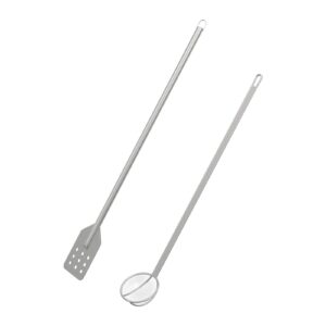 bbq plus 42 inch crawfish/crab boil mixing stir paddle and wire mesh skimmer spoon fryer with long handle for stockpots and fry pots,large stirring paddle skimmer ladle accessories