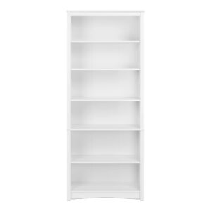 prepac sonoma tall 6-tier bookcase 77"h with 3 adjustable shelves, white storage cabinet, modern display cabinet, bookshelf with storage shelves for home office, living room, bedroom organizer