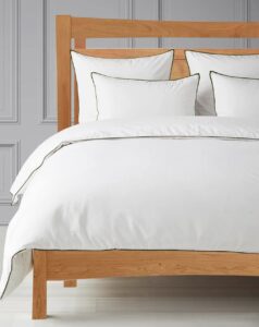 bedlam king/california king size duvet cover set - 3pcs 100% cotton duvet cover, includes a white sateen duvet cover with an olive (green) border & 2 cotton pillowcases - 500tc luxury duvet cover set