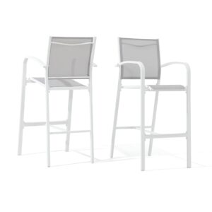 oc orange-casual outdoor bar stool set of 2, all-weather aluminum textile fabric high top patio dining chair, counter height metal barstool high back armchair, for backyard, porch, balcony, white