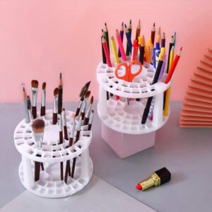 wekunro Plastic Artist Round 50 Hole Paint Brush Holder and Organizer Rack Holds, Acrylic Craft Paint and Make Up Brush Holder Storage Organizer, Miniature Paint Rack & Marker Holder (White 1PCS)