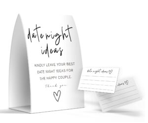 date night idea sign, date night idea cards, minimalist bridal shower games, minimalist bridal shower decorations - one sign and 50 cards (ges33)