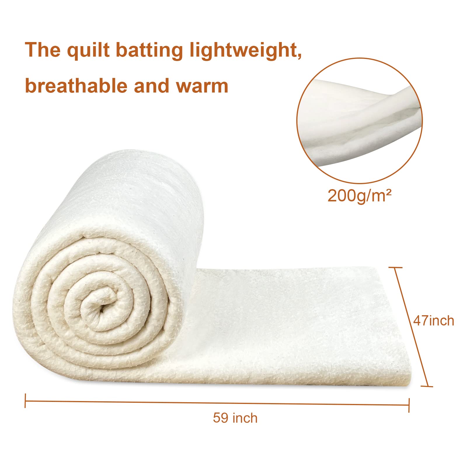 PLANTIONAL Grinding Natural Cotton Quilt Batting: 47-Inch x 59-Inch Light Weight Purely Natural All Season Quilt Batting for Quilts, Craft and Wearable Arts