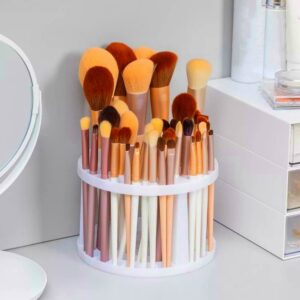 wekunro Plastic Artist Round 50 Hole Paint Brush Holder and Organizer Rack Holds, Acrylic Craft Paint and Make Up Brush Holder Storage Organizer, Miniature Paint Rack & Marker Holder (White 1PCS)