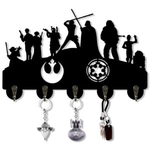 antwax star black key holder for wall, star and warplane theme key holder, wars theme key rack wall decor for bedroom, for wall for kitchen and entryway decor, easy to install