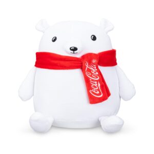 coca-cola 9" polar bear snowball plushies, soft, squishy stuffed animal, great gift for boy, girl, kids & toddlers for christmas & birthdays, cuddle pillow, dorm bed décor