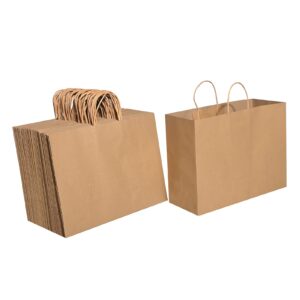 brothersbox small brown kraft paper bags with handles 100pcs - 5.25*3.25*8 inch bags for birthday party grocery retail shopping business