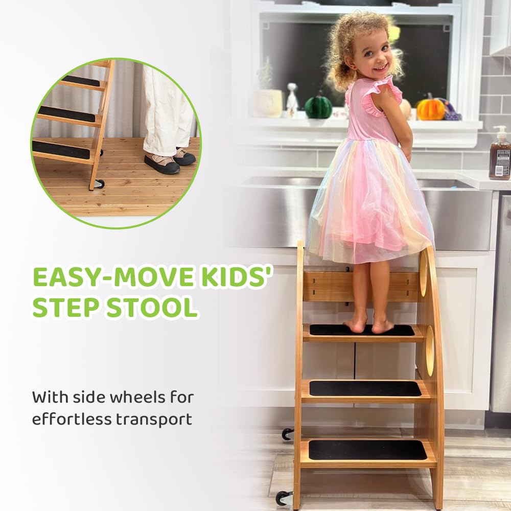 StrongTek Toddler Step Stool for Kitchen and Bathroom, Kids Step Stool for Learning, Toddler Kitchen Stool Helper, and Toddler Standing Tower - 28" High, with Wheels and Handles, 350 lbs Capacity