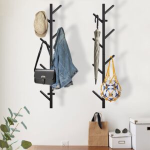 gawamay vertical coat rack wall mount set of 2, black modern metal coat hanging cowboy hat rack for wall, mounted coat hooks organizer for hallway entryway bedroom living room home decor (h-33.4")