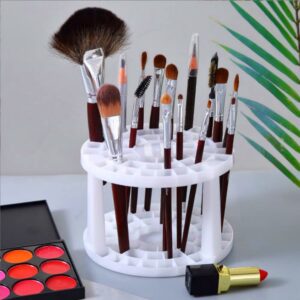 wekunro Plastic Artist Round 50 Hole Paint Brush Holder and Organizer Rack Holds, Acrylic Craft Paint and Make Up Brush Holder Storage Organizer, Miniature Paint Rack & Marker Holder (White 1PCS)