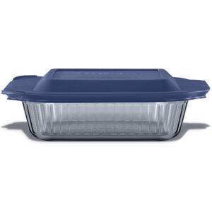 pyrex colors (8"x8") tinted glass baking dish with bpa-free lid, oblong bakeware glass pan for casserole & lasagna, dishwasher, freezer, microwave and pre-heated oven safe, smoke