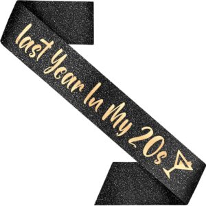 partyforever 29th birthday sash for women last year in my 20s black glitter sash with rose gold letters birthday decoration for her