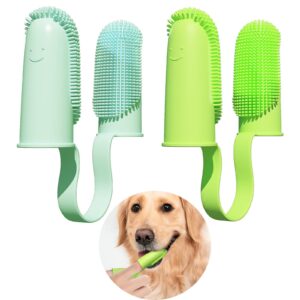 pijaborg 2 pack toothbrush for dog, finger toothbrush kit, 135ºsurround bristles for easy teeth cleaning, double-finger toothbrush dental care for puppies, cats and small pets