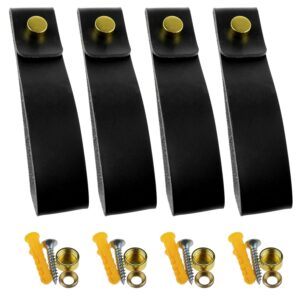 yocimango 4pcs leather wall lanyard artificial leather suspender hanger wall-mounted leather hook for bathroom kitchen bedroom wall (black)-4pcs