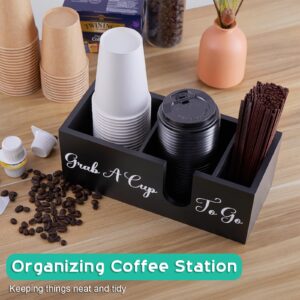 ALELION Coffee Cup Holder for Countertop - Wood Coffee Bar Accessories and Organizer - Coffee Station Organizer for Cup Lid Stirrers Pod - Black Farmhouse Coffee Bar Table Decor