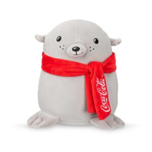 coca-cola 9" seal with scarf snowball plushies, soft, squishy stuffed animal, great gift for boy, girl, kids & toddlers for christmas & birthdays, cuddle pillow, dorm bed décor