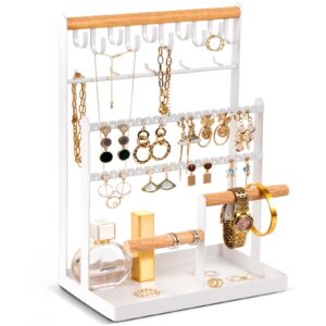 procase jewelry organizer stand necklace organizer earring holder, 6 tier jewelry stand necklace holder with 15 hooks, jewelry tower display rack storage tree for bracelets earrings rings -white