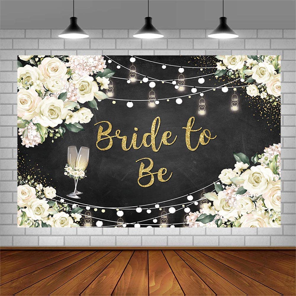 AIBIIN 10x7ft White Floral Bride to Be Backdrop Bridal Shower Party Decorations Supplies for Couples Wedding Miss to Mrs Engagement Ceremony Anniversary Chalkboard Photography Background Banner Props