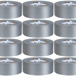 Oleitodh Silver Heavy Duty Duct Tape Bulk 12 Pack -2 inch 60 Yards Each,Strong No Residue, All-Weather, Tear by Hand, Waterproof Gray Tape for Indoor Outdoor Use,Multi Purpose Home Repair