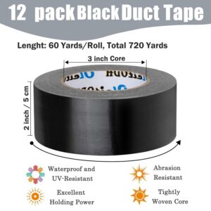 Oleitodh Silver Heavy Duty Duct Tape Bulk 12 Pack -2 inch 60 Yards Each,Strong No Residue, All-Weather, Tear by Hand, Waterproof Gray Tape for Indoor Outdoor Use,Multi Purpose Home Repair