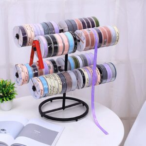 desktop ribbon display stand two-sided ribbon roll storage rack, 2-tiers iron ribbon shelf holder for cake/gifts/flowers store, black