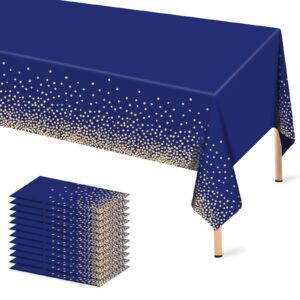 12 pcs navy blue plastic tablecloth gold dot blue table cloth, 54×108 inches disposable gold dot confetti dark blue table cover for anniversary, friendsgiving, fine dining, graduation party decoration