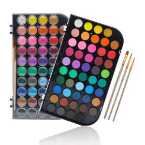 artecho 48 colors watercolor paint set with 3 brushes, washable, travel design, perfect for card making, illustrations, painting, calligraphy