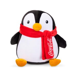 coca-cola 9" penguin with scarf snowball plushies, soft, squishy stuffed animal, great gift for boy, girl, kids & toddlers for christmas & birthdays, cuddle pillow, dorm bed décor