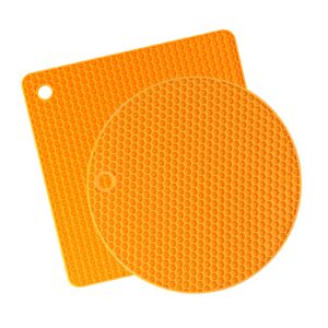 daixers 2 pack silicone trivet mat, hot pads non-slip insulation mats for home kitchen (orange)