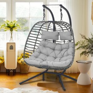 ironkom 2 person wicker double swing chair with cushion grey