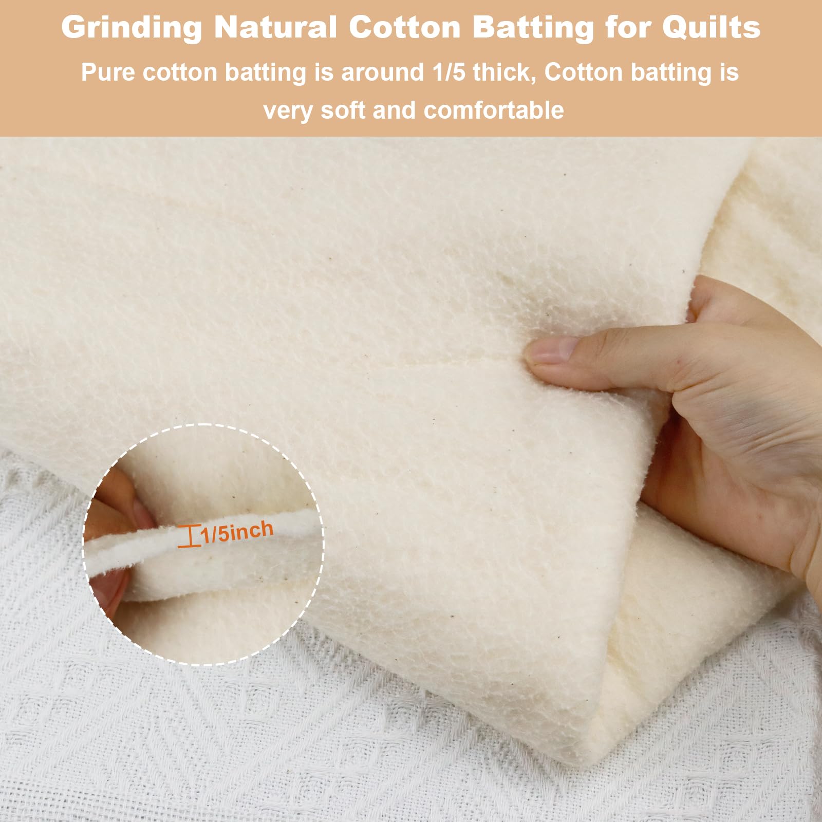 PLANTIONAL Grinding Natural Cotton Quilt Batting: 47-Inch x 59-Inch Light Weight Purely Natural All Season Quilt Batting for Quilts, Craft and Wearable Arts