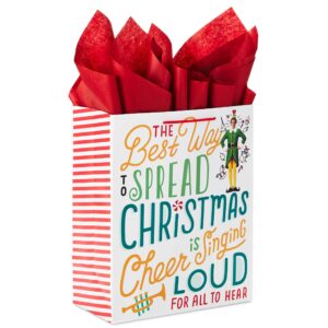 hallmark 13" large elf gift bag with tissue paper (movie quote: "the best way to spread christmas cheer…") for kids, grandchildren, adults