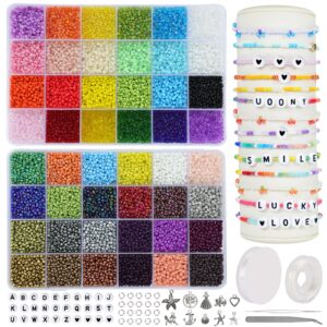 uoony 16800pcs 48 colors glass seed beads for jewelry making kit, 3mm small beads for bracelets,friendship bracelet beads for diy,waist beads set for charm bracelets making, gift diy