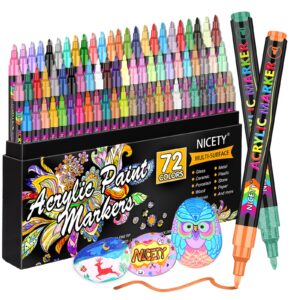 nicety 72 colors acrylic paint pens paint markers, extra fine tip point acrylic paint pens for rock painting, canvas, wood, ceramic, glass, stone, fabric, diy crafts & art supplies