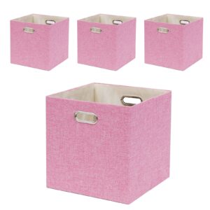 fboxac pink cube storage organizer bins 13x13x13 inch, 4 pack collapsible organization baskets with handles, thick fabric foldable storage box, storage baskets for kallax shelf bookcase closet cabinet